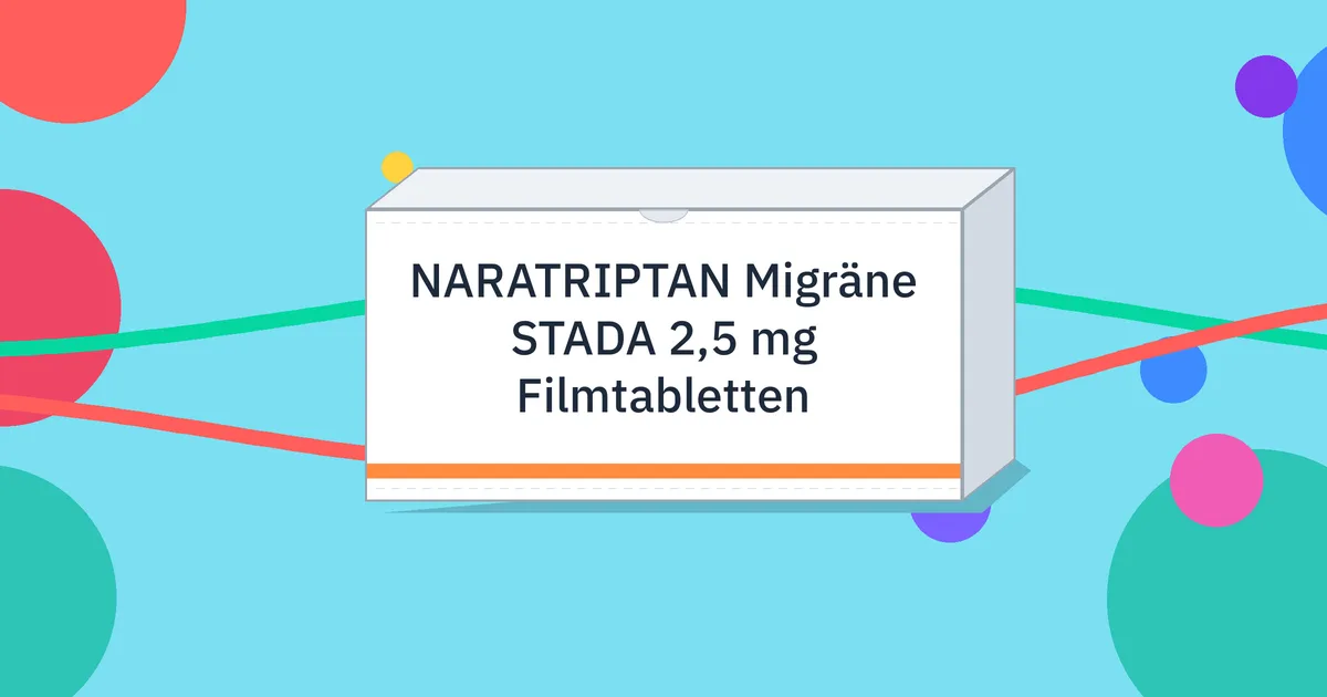 Symbolbild: Packung mit der Aufschrift NARATRIPTAN Migräne STADA 2,5 mg Filmtabletten (PZN 09391930) – Verfügbarkeit und Bezug in Apotheken in Frankfurt am Main