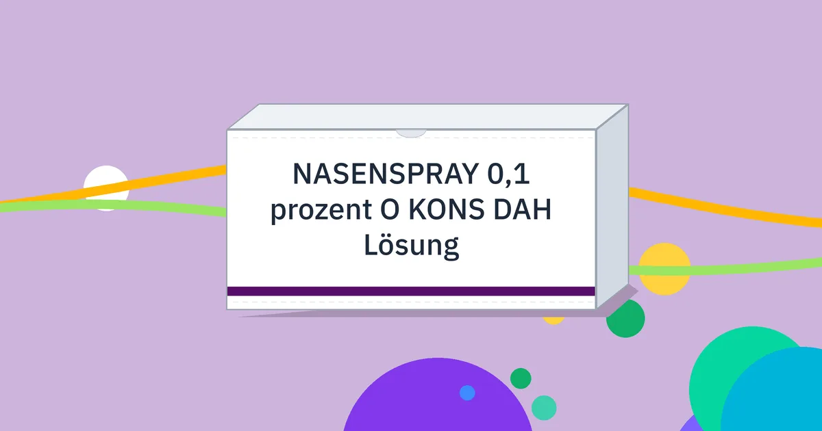 Symbolbild: Packung mit der Aufschrift NASENSPRAY 0,1 prozent O KONS DAH Lösung (PZN 19337386) – Verfügbarkeit und Bezug in Apotheken in Frankfurt am Main