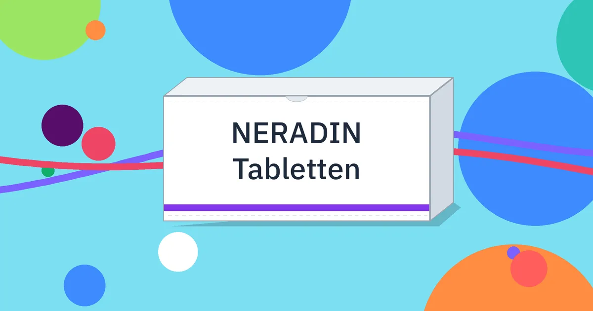 Symbolbild: Packung mit der Aufschrift NERADIN Tabletten (PZN 11024340) – Verfügbarkeit und Bezug in Apotheken in Frankfurt am Main