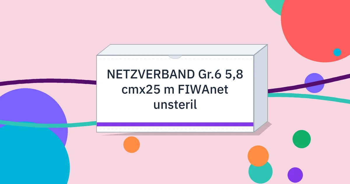 Symbolbild: Packung mit der Aufschrift NETZVERBAND Gr.6 5,8 cmx25 m FIWAnet unsteril (PZN 08822368) – Verfügbarkeit und Bezug in Apotheken in Frankfurt am Main