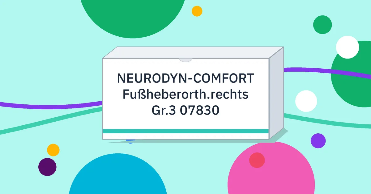 Symbolbild: Packung mit der Aufschrift NEURODYN-COMFORT Fußheberorth.rechts Gr.3 07830 (PZN 09390008) – Verfügbarkeit und Bezug in Apotheken in Frankfurt am Main
