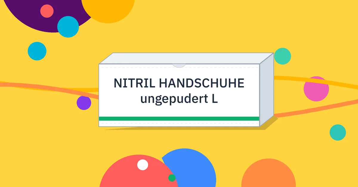 Symbolbild: Packung mit der Aufschrift NITRIL HANDSCHUHE ungepudert L (PZN 01693755) – Verfügbarkeit und Bezug in Apotheken in Frankfurt am Main