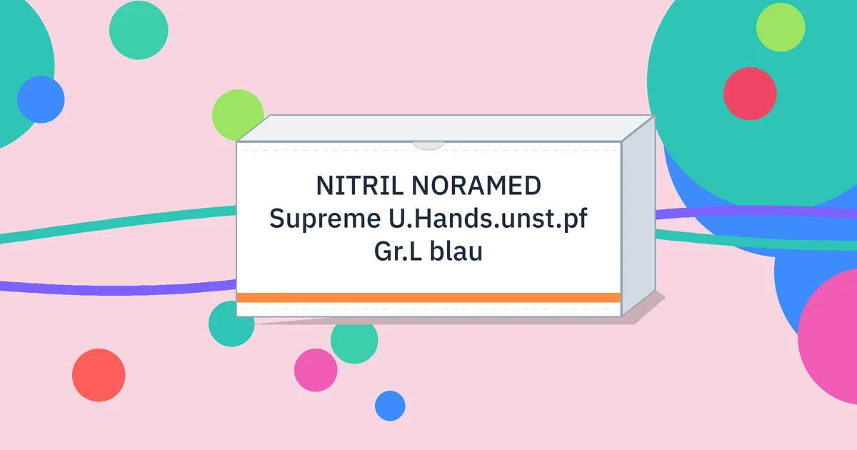 Symbolbild: Packung mit der Aufschrift NITRIL NORAMED Supreme U.Hands.unst.pf Gr.L blau (PZN 15745384) – Verfügbarkeit und Bezug in Apotheken in Frankfurt am Main