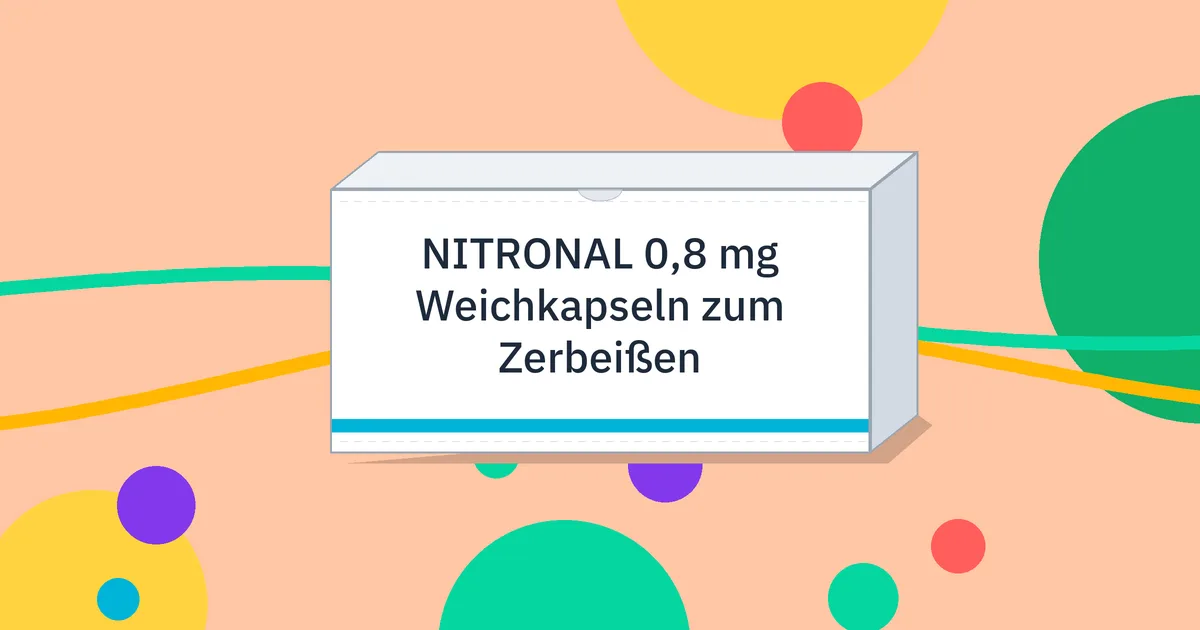 Symbolbild: Packung mit der Aufschrift NITRONAL 0,8 mg Weichkapseln zum Zerbeißen (PZN 11889614) – Verfügbarkeit und Bezug in Apotheken in Frankfurt am Main