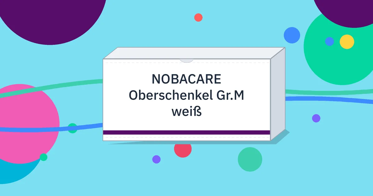 Symbolbild: Packung mit der Aufschrift NOBACARE Oberschenkel Gr.M weiß (PZN 15227086) – Verfügbarkeit und Bezug in Apotheken in Frankfurt am Main