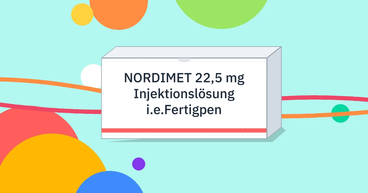 Symbolbild: Packung mit der Aufschrift NORDIMET 22,5 mg Injektionslösung i.e.Fertigpen (PZN 15264615) – Verfügbarkeit und Bezug in Apotheken in Frankfurt am Main