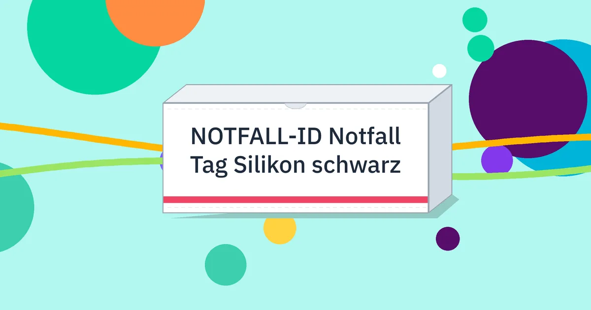Symbolbild: Packung mit der Aufschrift NOTFALL-ID Notfall Tag Silikon schwarz (PZN 16203521) – Verfügbarkeit und Bezug in Apotheken in Frankfurt am Main