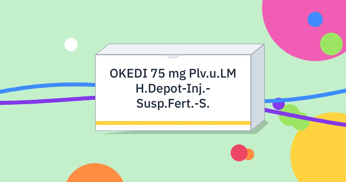 Symbolbild: Packung mit der Aufschrift OKEDI 75 mg Plv.u.LM H.Depot-Inj.-Susp.Fert.-S. (PZN 18843207) – Verfügbarkeit und Bezug in Apotheken in Frankfurt am Main