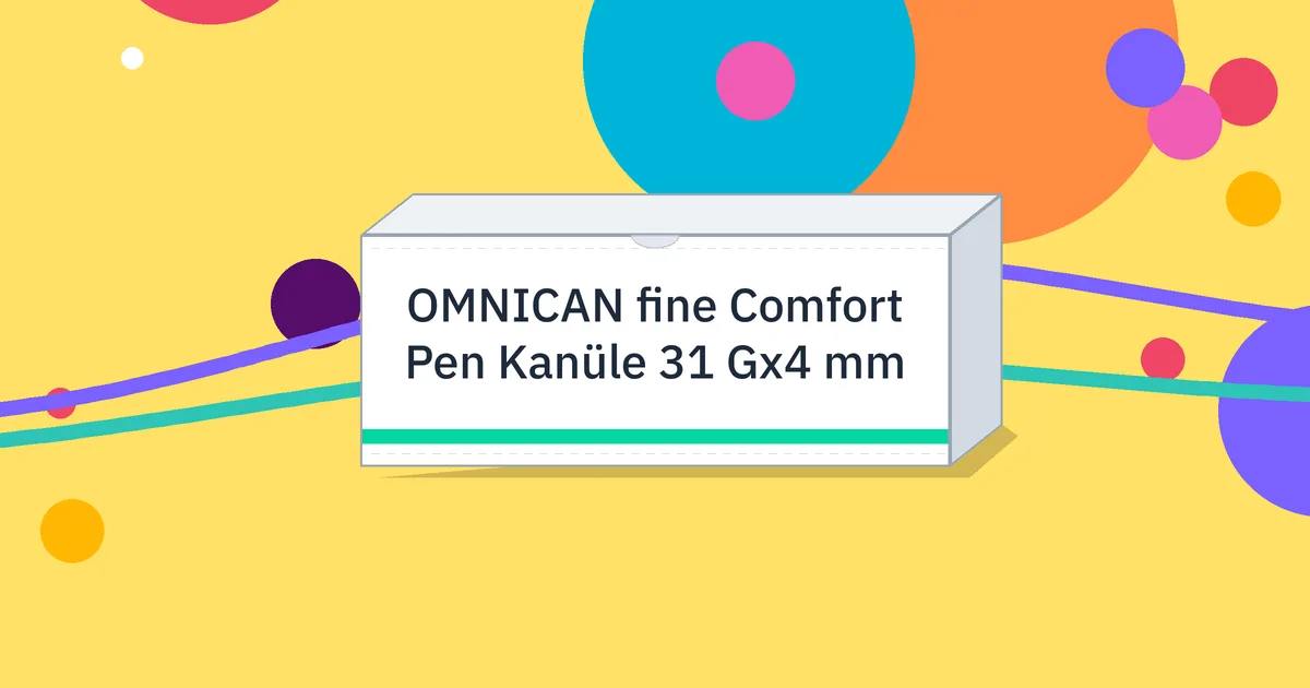 Symbolbild: Packung mit der Aufschrift OMNICAN fine Comfort Pen Kanüle 31 Gx4 mm (PZN 15253971) – Verfügbarkeit und Bezug in Apotheken in Frankfurt am Main