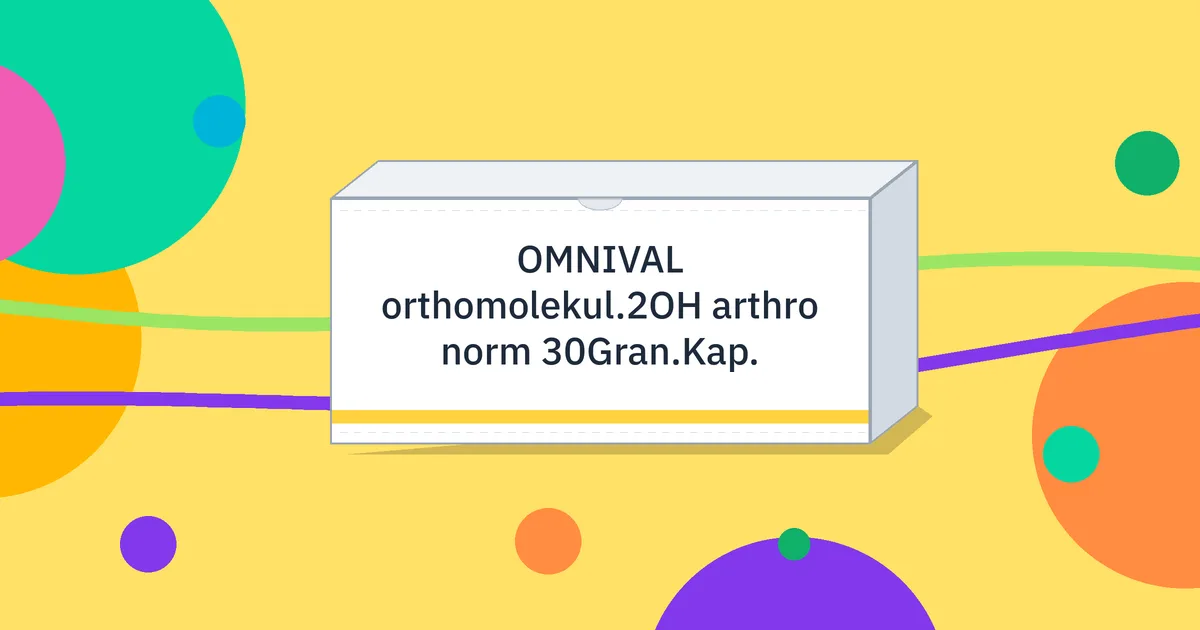 Symbolbild: Packung mit der Aufschrift OMNIVAL orthomolekul.2OH arthro norm 30Gran.Kap. (PZN 06588431) – Verfügbarkeit und Bezug in Apotheken in Frankfurt am Main