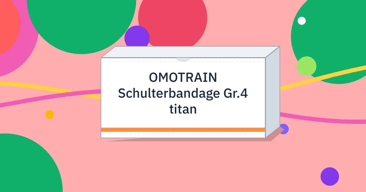 Symbolbild: Packung mit der Aufschrift OMOTRAIN Schulterbandage Gr.4 titan (PZN 03209350) – Verfügbarkeit und Bezug in Apotheken in Frankfurt am Main