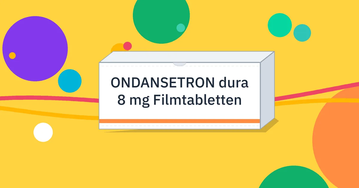 Symbolbild: Packung mit der Aufschrift ONDANSETRON dura 8 mg Filmtabletten (PZN 12637493) – Verfügbarkeit und Bezug in Apotheken in Frankfurt am Main