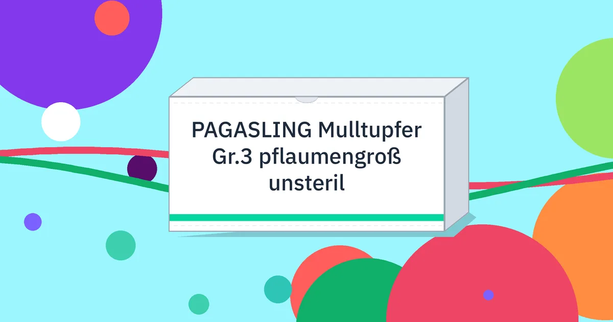 Symbolbild: Packung mit der Aufschrift PAGASLING Mulltupfer Gr.3 pflaumengroß unsteril (PZN 19549421) – Verfügbarkeit und Bezug in Apotheken in Frankfurt am Main