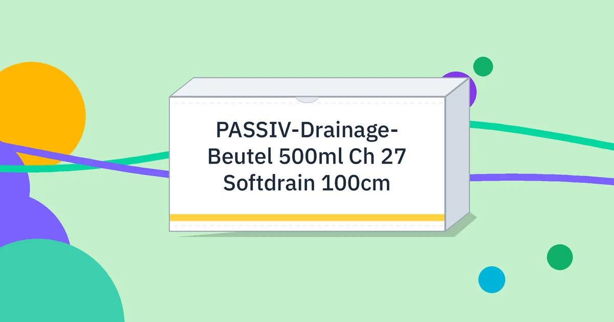 Symbolbild: Packung mit der Aufschrift PASSIV-Drainage-Beutel 500ml Ch 27 Softdrain 100cm (PZN 16598844) – Verfügbarkeit und Bezug in Apotheken in Frankfurt am Main