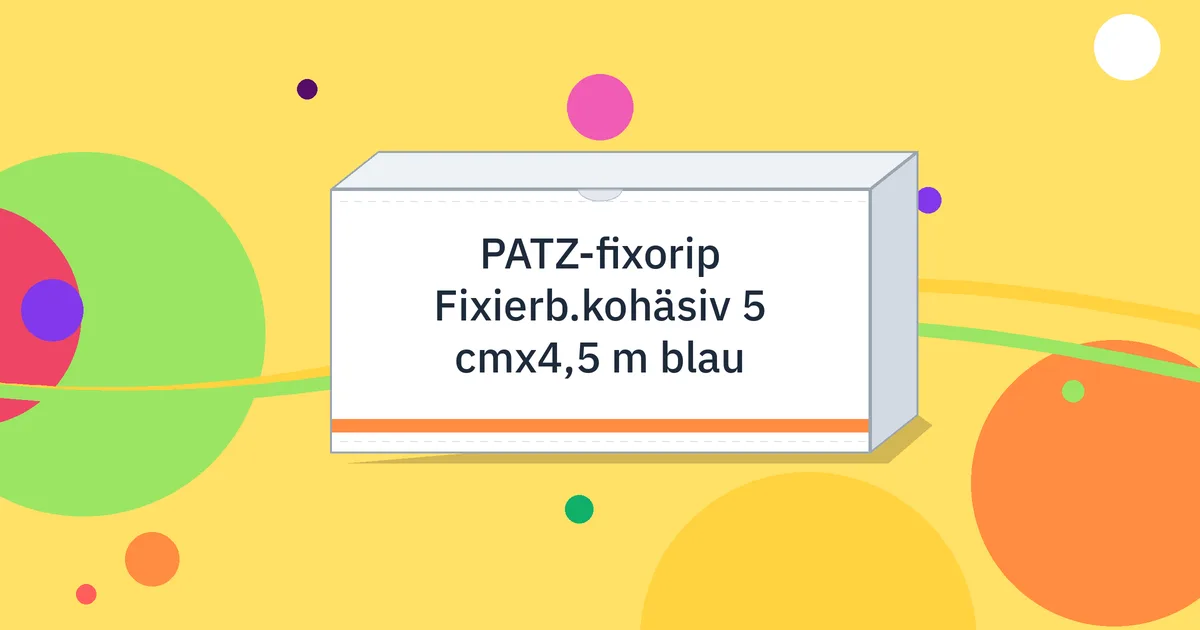 Symbolbild: Packung mit der Aufschrift PATZ-fixorip Fixierb.kohäsiv 5 cmx4,5 m blau (PZN 10786941) – Verfügbarkeit und Bezug in Apotheken in Frankfurt am Main