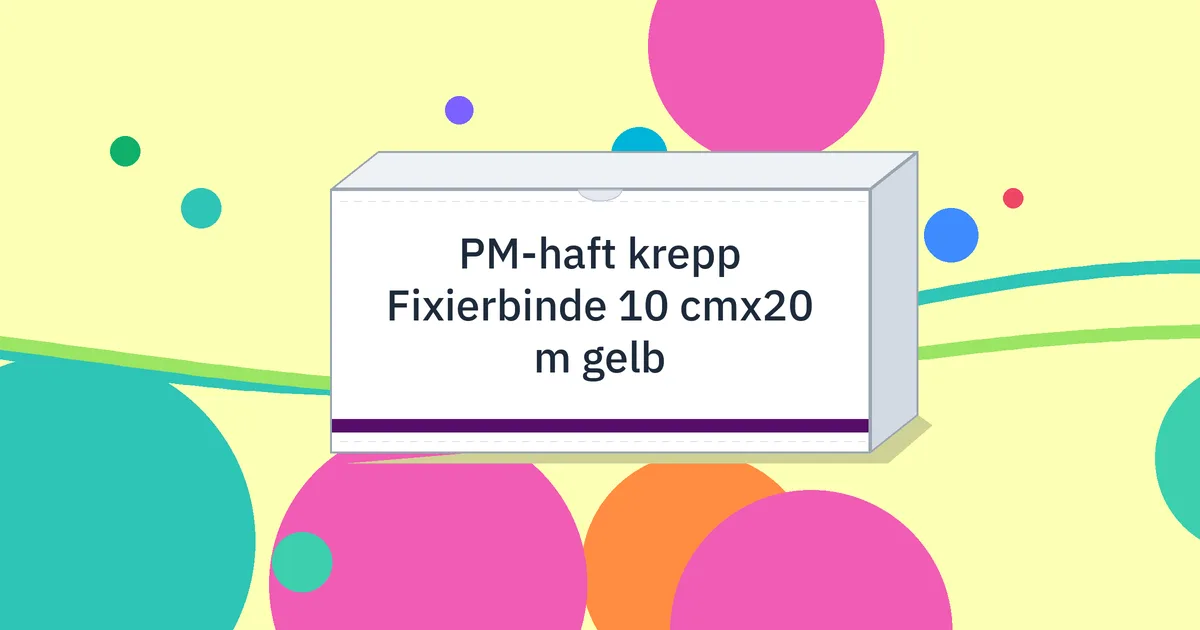 Symbolbild: Packung mit der Aufschrift PM-haft krepp Fixierbinde 10 cmx20 m gelb (PZN 18846588) – Verfügbarkeit und Bezug in Apotheken in Frankfurt am Main