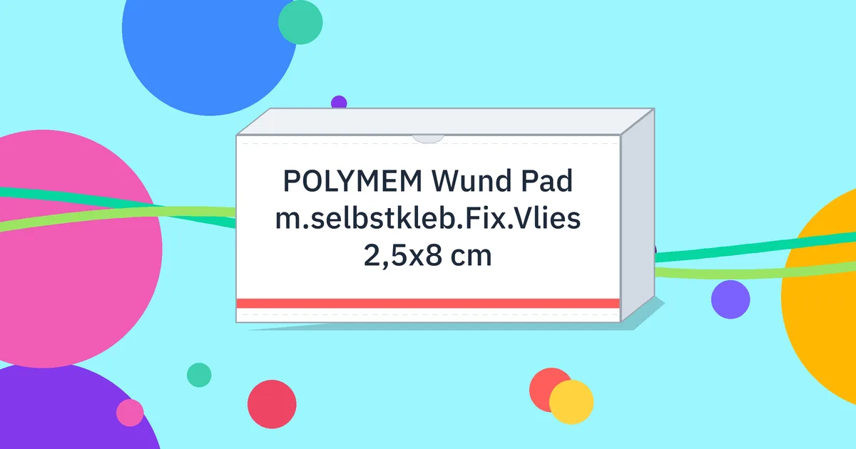 Symbolbild: Packung mit der Aufschrift POLYMEM Wund Pad m.selbstkleb.Fix.Vlies 2,5x8 cm (PZN 19621928) – Verfügbarkeit und Bezug in Apotheken in Frankfurt am Main
