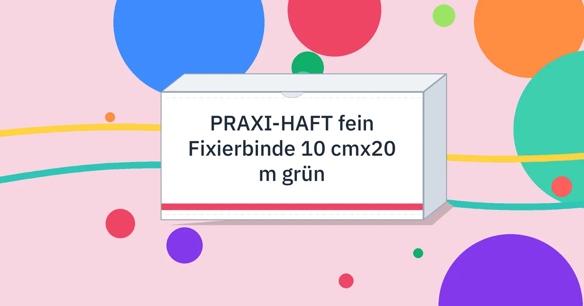 Symbolbild: Packung mit der Aufschrift PRAXI-HAFT fein Fixierbinde 10 cmx20 m grün (PZN 12826136) – Verfügbarkeit und Bezug in Apotheken in Frankfurt am Main