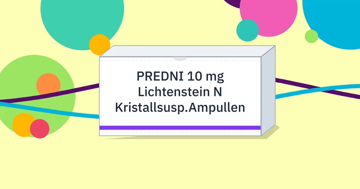 Symbolbild: Packung mit der Aufschrift PREDNI 10 mg Lichtenstein N Kristallsusp.Ampullen (PZN 02261466) – Verfügbarkeit und Bezug in Apotheken in Frankfurt am Main