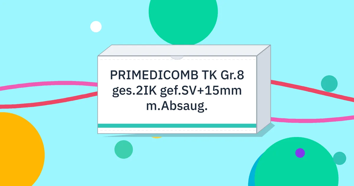 Symbolbild: Packung mit der Aufschrift PRIMEDICOMB TK Gr.8 ges.2IK gef.SV+15mm m.Absaug. (PZN 10282583) – Verfügbarkeit und Bezug in Apotheken in Frankfurt am Main