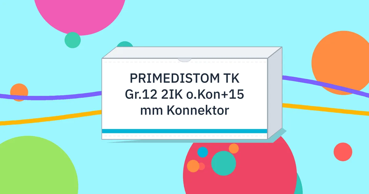 Symbolbild: Packung mit der Aufschrift PRIMEDISTOM TK Gr.12 2IK o.Kon+15 mm Konnektor (PZN 10229620) – Verfügbarkeit und Bezug in Apotheken in Frankfurt am Main