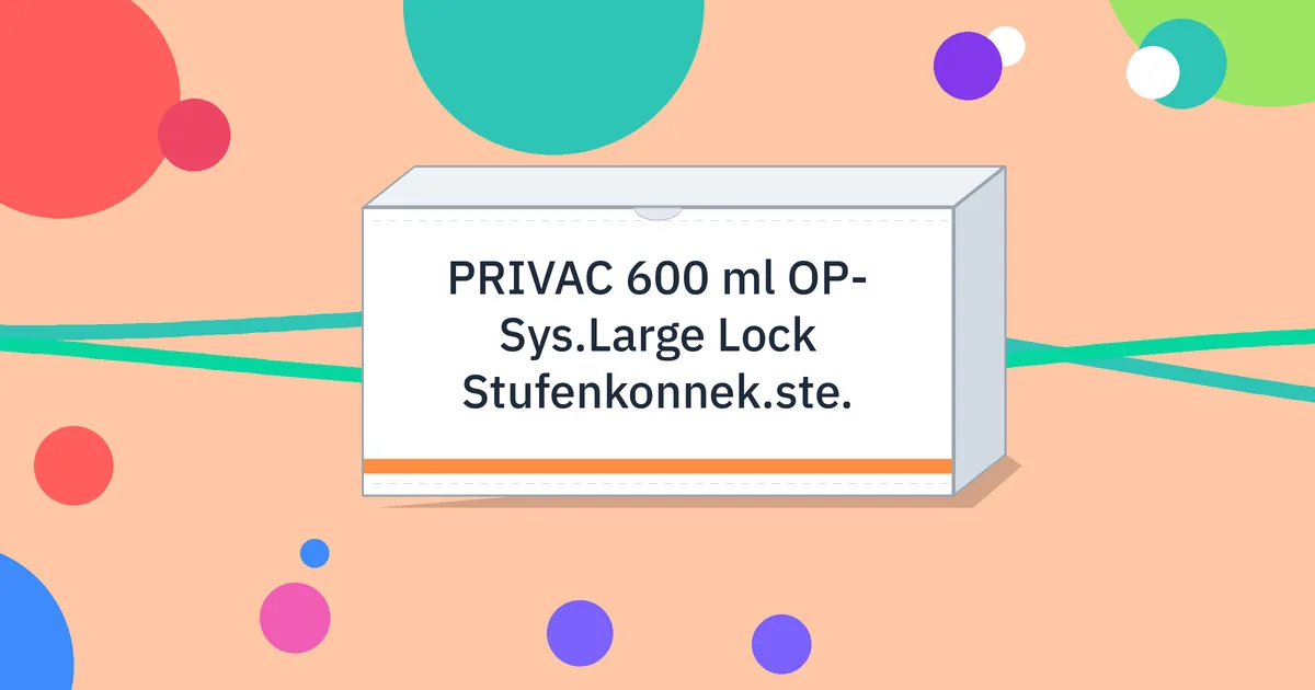 Symbolbild: Packung mit der Aufschrift PRIVAC 600 ml OP-Sys.Large Lock Stufenkonnek.ste. (PZN 07003705) – Verfügbarkeit und Bezug in Apotheken in Frankfurt am Main