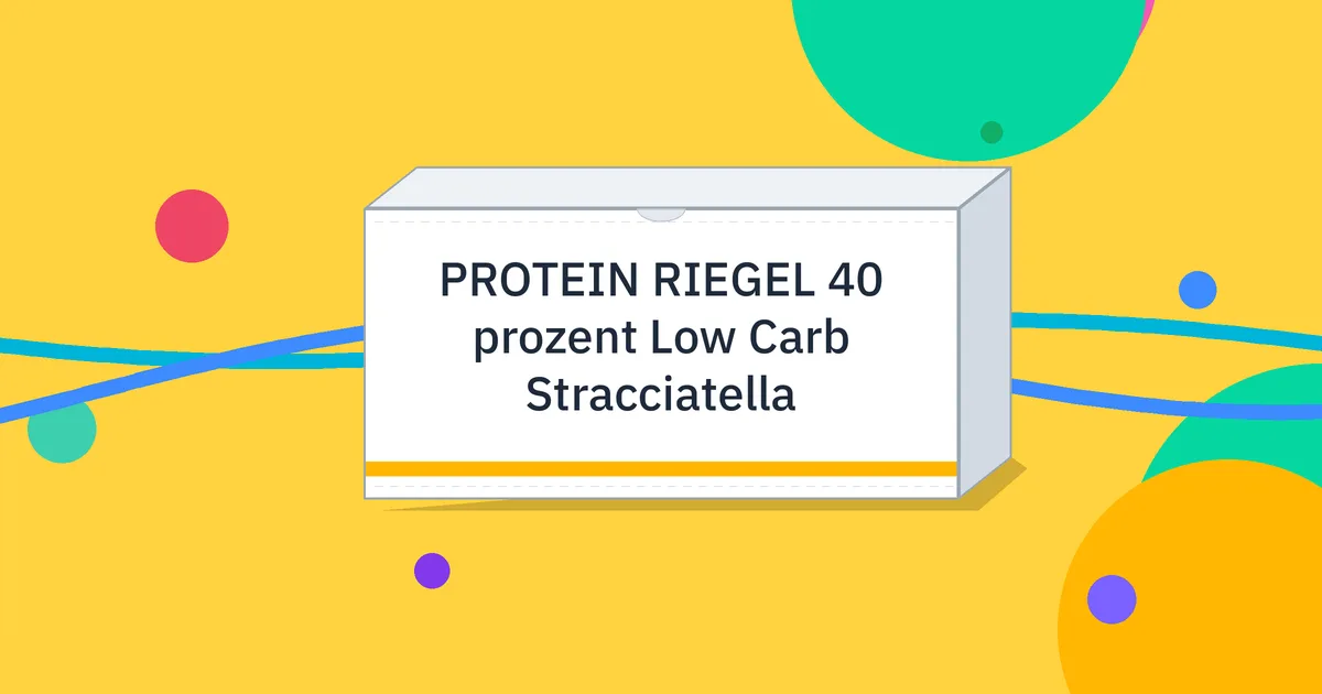 Symbolbild: Packung mit der Aufschrift PROTEIN RIEGEL 40 prozent Low Carb Stracciatella (PZN 18759688) – Verfügbarkeit und Bezug in Apotheken in Frankfurt am Main