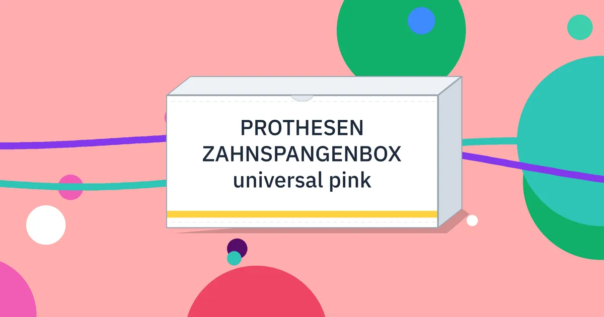 Symbolbild: Packung mit der Aufschrift PROTHESEN ZAHNSPANGENBOX universal pink (PZN 12452612) – Verfügbarkeit und Bezug in Apotheken in Frankfurt am Main
