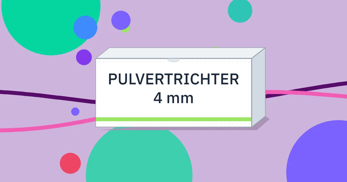Symbolbild: Packung mit der Aufschrift PULVERTRICHTER 4 mm (PZN 01382819) – Verfügbarkeit und Bezug in Apotheken in Frankfurt am Main