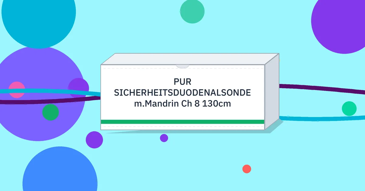 Symbolbild: Packung mit der Aufschrift PUR SICHERHEITSDUODENALSONDE m.Mandrin Ch 8 130cm (PZN 13230204) – Verfügbarkeit und Bezug in Apotheken in Frankfurt am Main