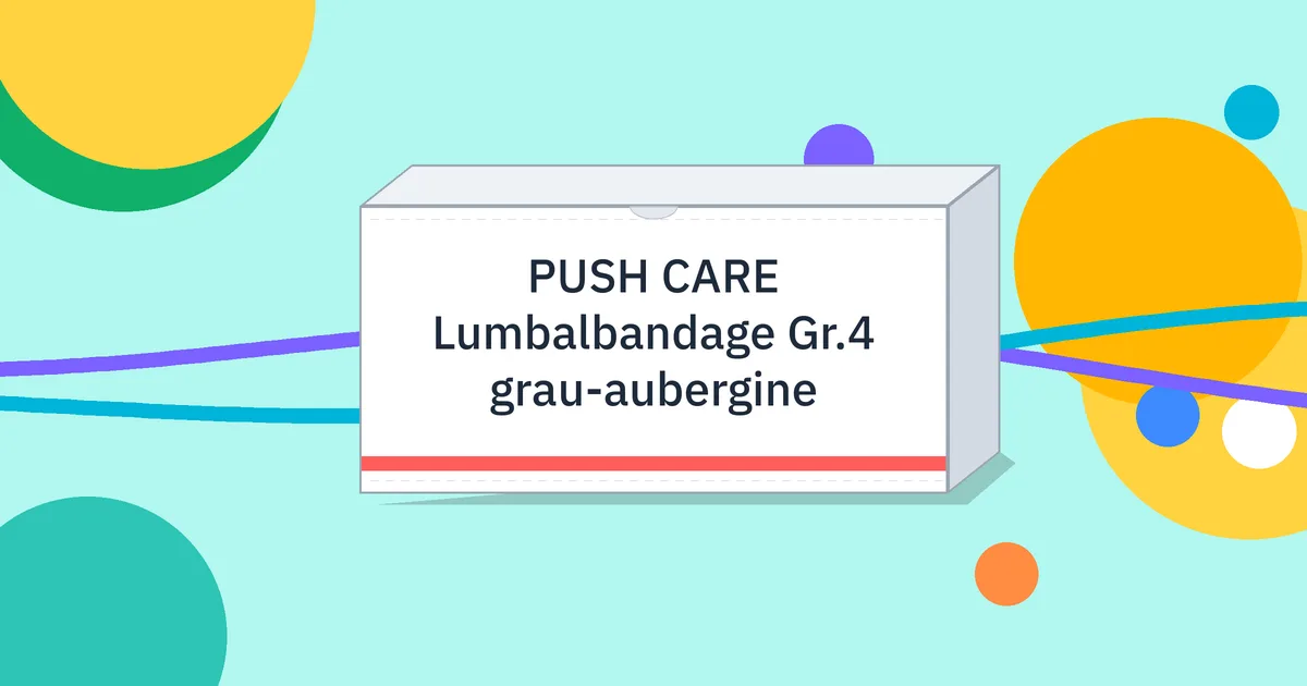 Symbolbild: Packung mit der Aufschrift PUSH CARE Lumbalbandage Gr.4 grau-aubergine (PZN 04858984) – Verfügbarkeit und Bezug in Apotheken in Frankfurt am Main
