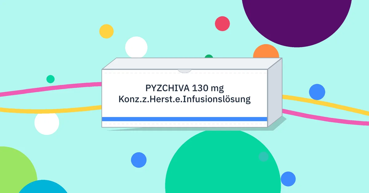 Symbolbild: Packung mit der Aufschrift PYZCHIVA 130 mg Konz.z.Herst.e.Infusionslösung (PZN 19743749) – Verfügbarkeit und Bezug in Apotheken in Frankfurt am Main