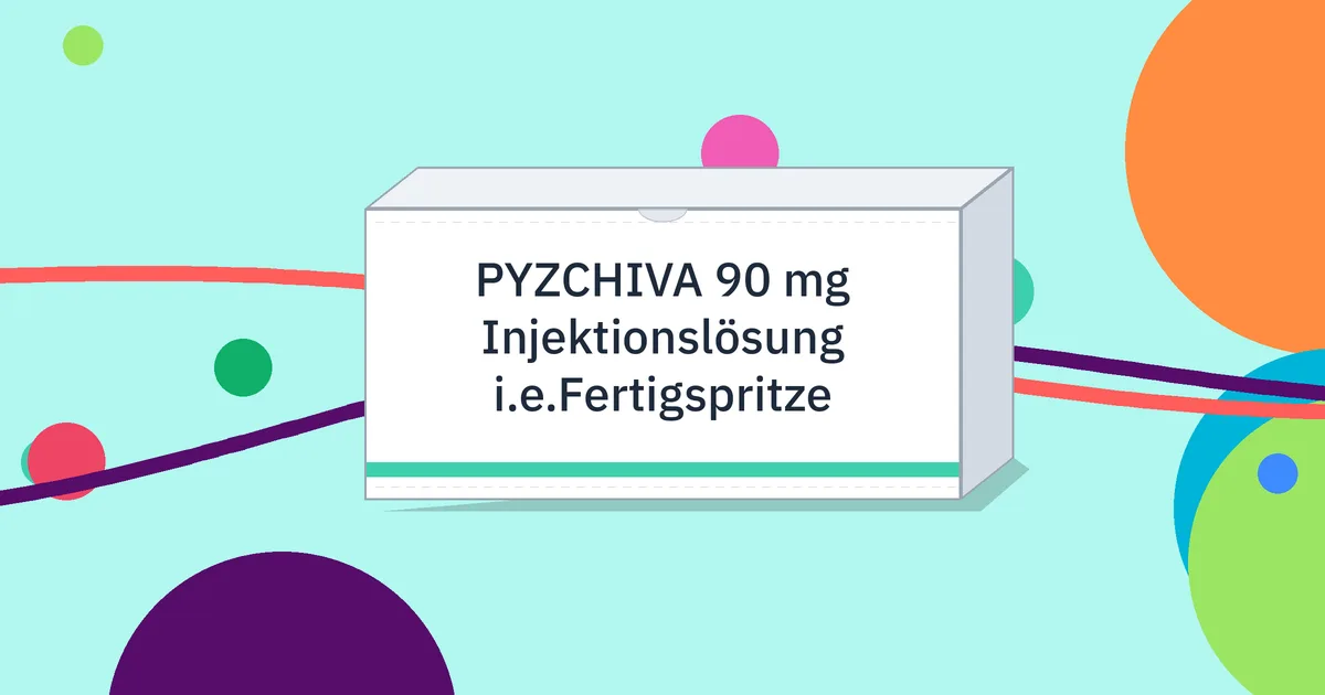 Symbolbild: Packung mit der Aufschrift PYZCHIVA 90 mg Injektionslösung i.e.Fertigspritze (PZN 19149360) – Verfügbarkeit und Bezug in Apotheken in Frankfurt am Main