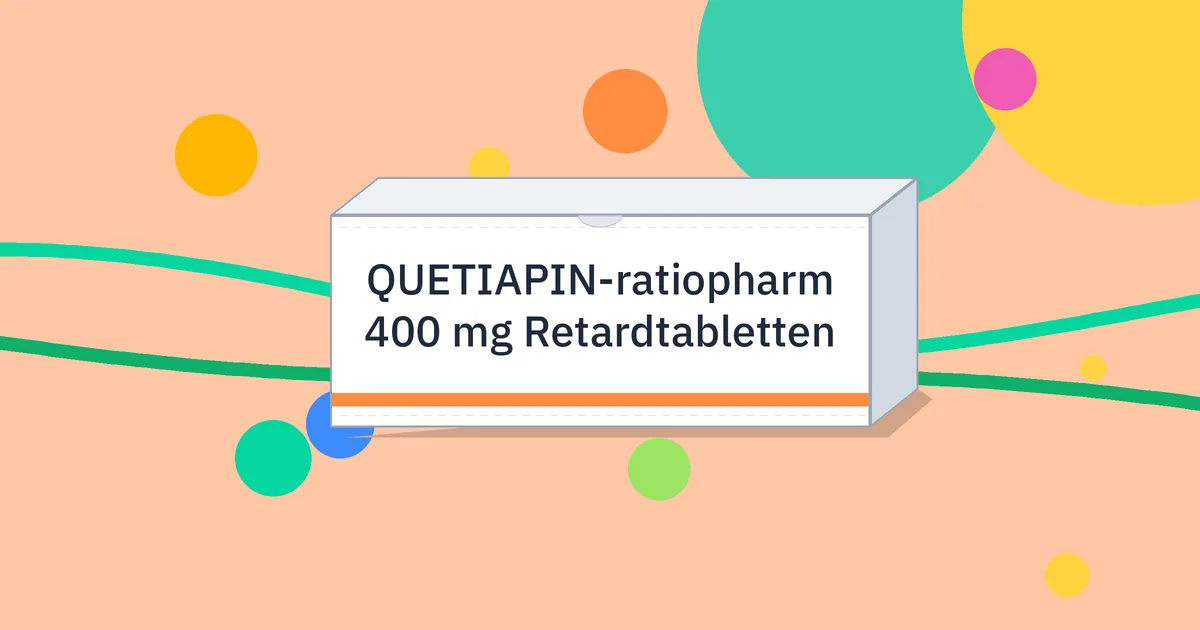 Symbolbild: Packung mit der Aufschrift QUETIAPIN-ratiopharm 400 mg Retardtabletten (PZN 09267070) – Verfügbarkeit und Bezug in Apotheken in Frankfurt am Main