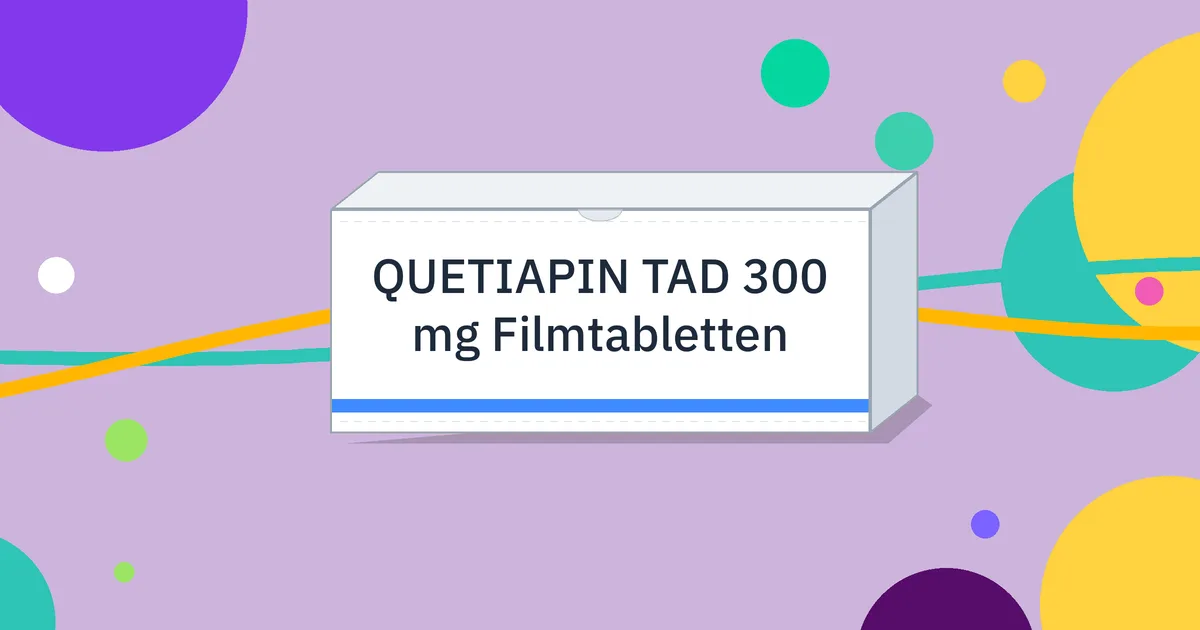 Symbolbild: Packung mit der Aufschrift QUETIAPIN TAD 300 mg Filmtabletten (PZN 13815985) – Verfügbarkeit und Bezug in Apotheken in Frankfurt am Main