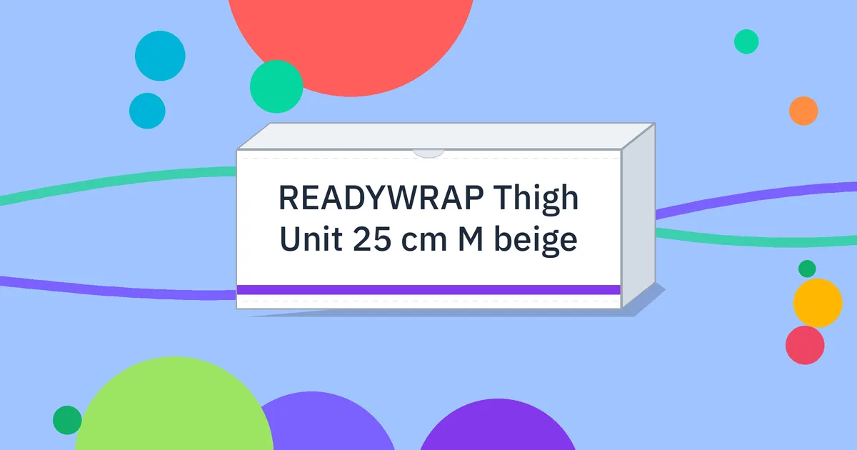 Symbolbild: Packung mit der Aufschrift READYWRAP Thigh Unit 25 cm M beige (PZN 16566821) – Verfügbarkeit und Bezug in Apotheken in Frankfurt am Main