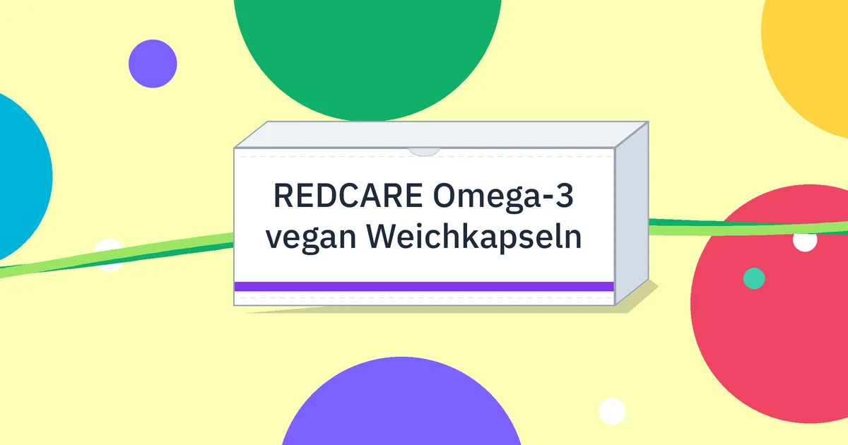 Symbolbild: Packung mit der Aufschrift REDCARE Omega-3 vegan Weichkapseln (PZN 19367938) – Verfügbarkeit und Bezug in Apotheken in Frankfurt am Main