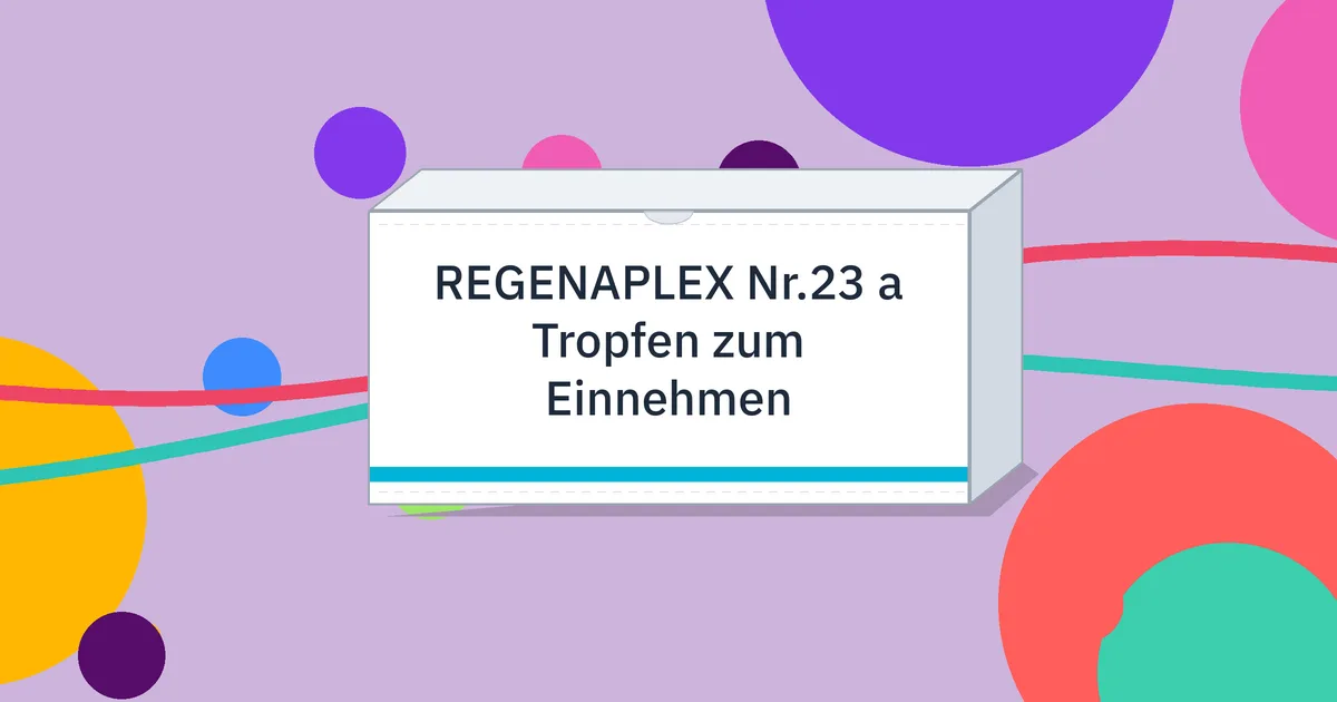 Symbolbild: Packung mit der Aufschrift REGENAPLEX Nr.23 a Tropfen zum Einnehmen (PZN 02642145) – Verfügbarkeit und Bezug in Apotheken in Frankfurt am Main