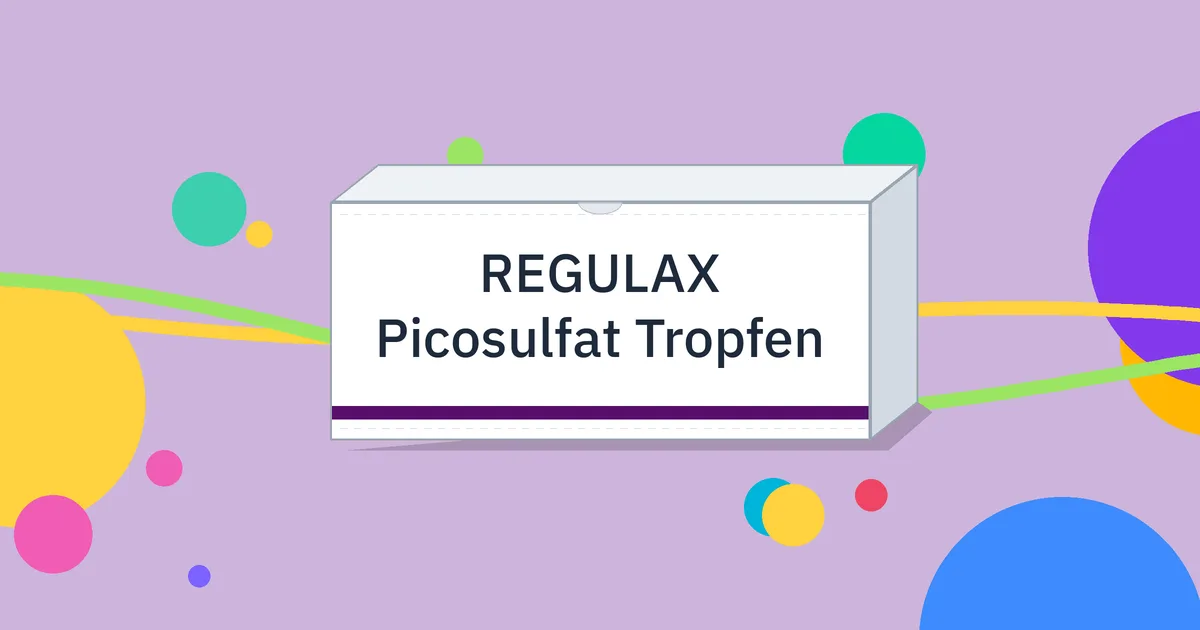 Symbolbild: Packung mit der Aufschrift REGULAX Picosulfat Tropfen (PZN 06972394) – Verfügbarkeit und Bezug in Apotheken in Frankfurt am Main