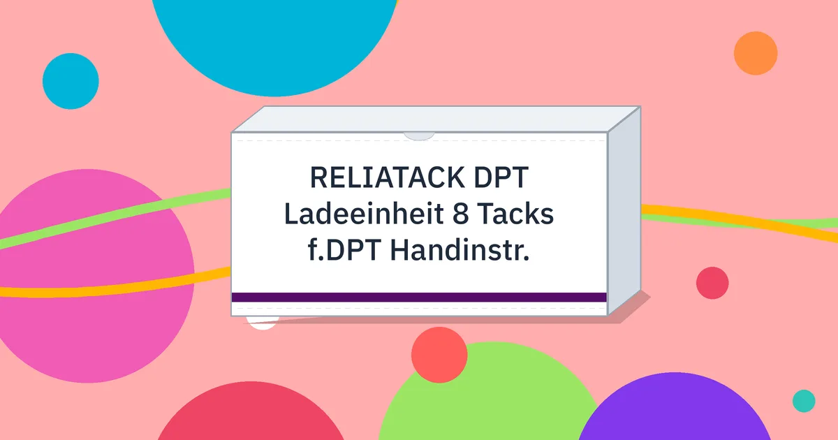 Symbolbild: Packung mit der Aufschrift RELIATACK DPT Ladeeinheit 8 Tacks f.DPT Handinstr. (PZN 18258584) – Verfügbarkeit und Bezug in Apotheken in Frankfurt am Main