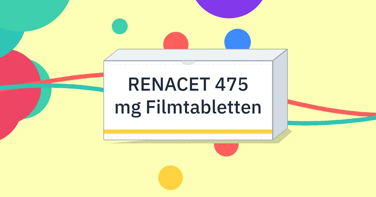 Symbolbild: Packung mit der Aufschrift RENACET 475 mg Filmtabletten (PZN 00817592) – Verfügbarkeit und Bezug in Apotheken in Frankfurt am Main