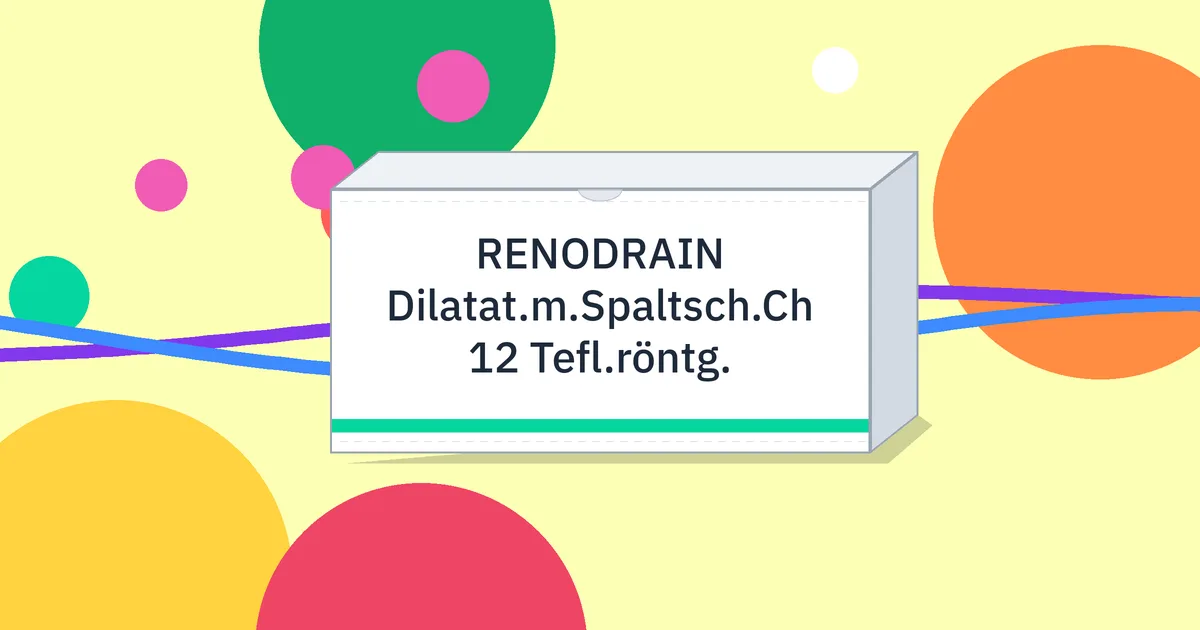 Symbolbild: Packung mit der Aufschrift RENODRAIN Dilatat.m.Spaltsch.Ch 12 Tefl.röntg. (PZN 00444719) – Verfügbarkeit und Bezug in Apotheken in Frankfurt am Main