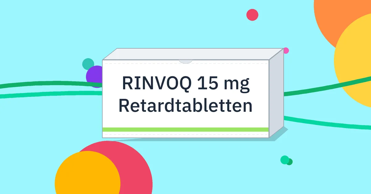 Symbolbild: Packung mit der Aufschrift RINVOQ 15 mg Retardtabletten (PZN 20419221) – Verfügbarkeit und Bezug in Apotheken in Frankfurt am Main