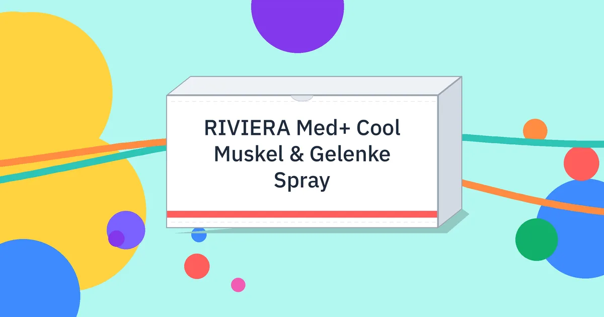 Symbolbild: Packung mit der Aufschrift RIVIERA Med+ Cool Muskel & Gelenke Spray (PZN 19303358) – Verfügbarkeit und Bezug in Apotheken in Frankfurt am Main