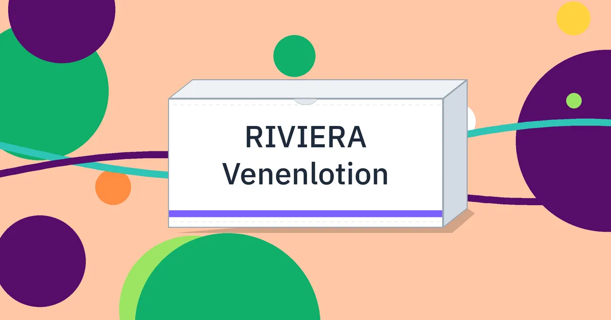 Symbolbild: Packung mit der Aufschrift RIVIERA Venenlotion (PZN 19302778) – Verfügbarkeit und Bezug in Apotheken in Frankfurt am Main