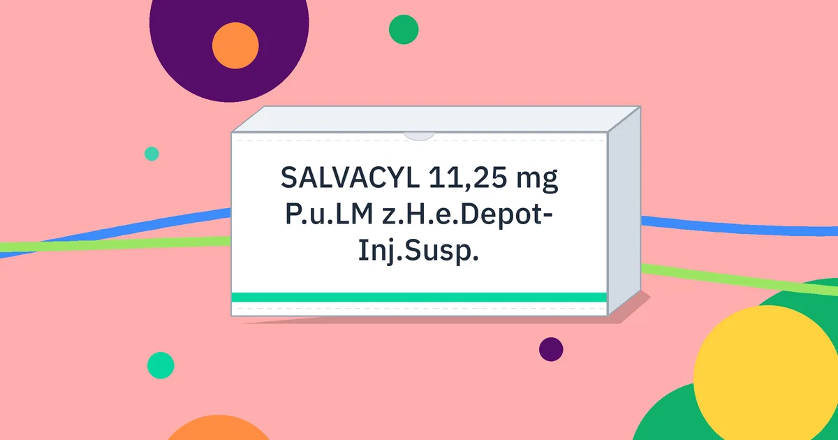 Symbolbild: Packung mit der Aufschrift SALVACYL 11,25 mg P.u.LM z.H.e.Depot-Inj.Susp. (PZN 18371228) – Verfügbarkeit und Bezug in Apotheken in Frankfurt am Main