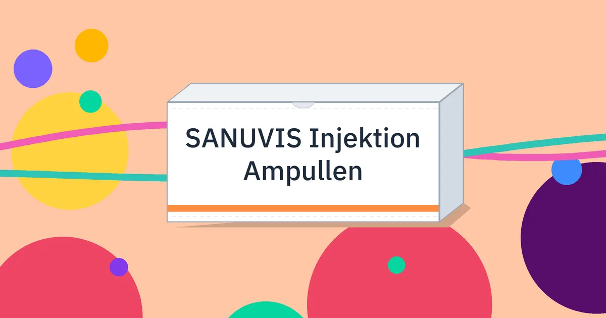 Symbolbild: Packung mit der Aufschrift SANUVIS Injektion Ampullen (PZN 02360257) – Verfügbarkeit und Bezug in Apotheken in Frankfurt am Main