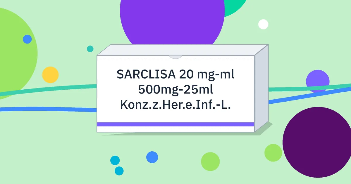 Symbolbild: Packung mit der Aufschrift SARCLISA 20 mg-ml 500mg-25ml Konz.z.Her.e.Inf.-L. (PZN 16007197) – Verfügbarkeit und Bezug in Apotheken in Frankfurt am Main