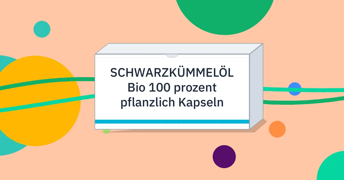 Symbolbild: Packung mit der Aufschrift SCHWARZKÜMMELÖL Bio 100 prozent pflanzlich Kapseln (PZN 18497840) – Verfügbarkeit und Bezug in Apotheken in Frankfurt am Main
