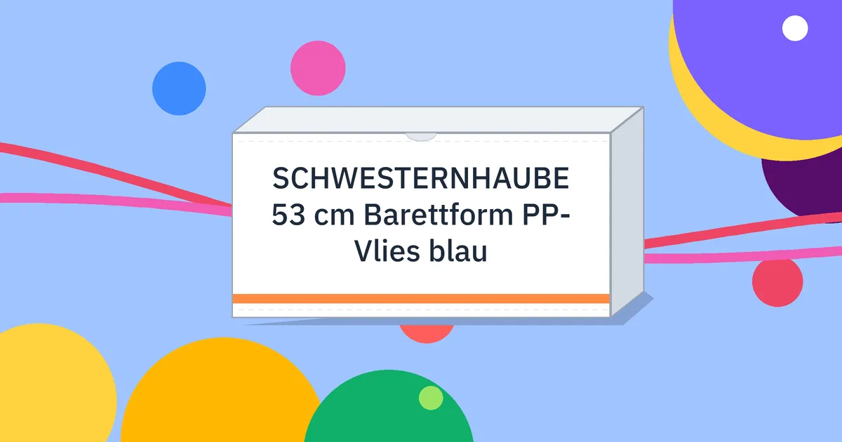 Symbolbild: Packung mit der Aufschrift SCHWESTERNHAUBE 53 cm Barettform PP-Vlies blau (PZN 17307501) – Verfügbarkeit und Bezug in Apotheken in Frankfurt am Main
